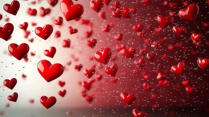 Falling Red Hearts on Soft Background with Sparkling Effect Stock ...