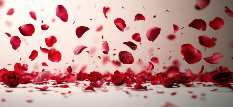 Falling Red Rose Petals Creating Romantic Atmosphere with Fresh Roses ...
