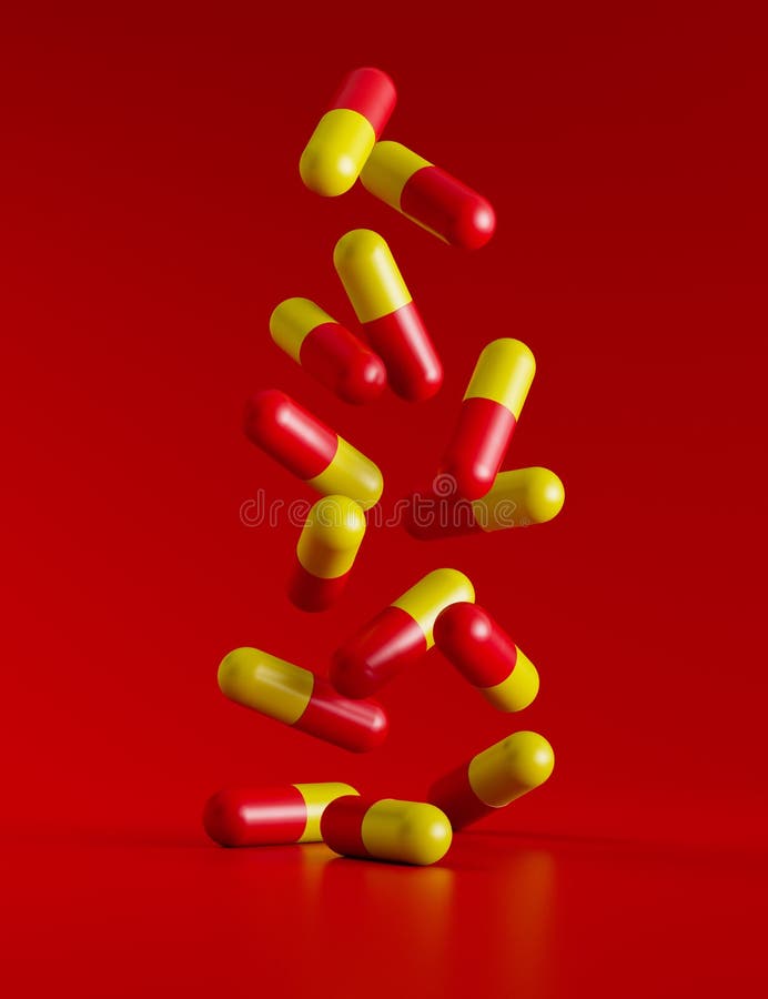 Falling Red-yellow Pills on a Red Surface Stock Illustration ...
