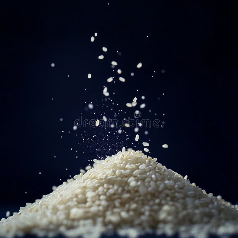 Falling Rice Grains Against Dark Background Stock Image - Image of ...