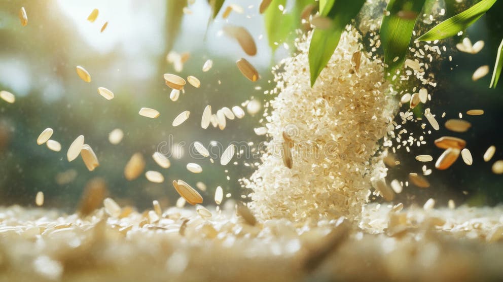Falling Rice Grains in Sunlight Stock Illustration - Illustration of ...
