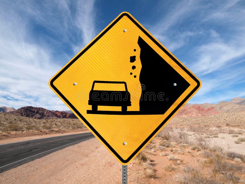 Falling Rocks Ahead Road Sign Stock Image - Image of road, scenery: 1334607