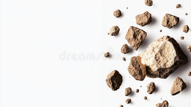 Falling Rocks 3D Render, Abstract Composition, White Background, Stone ...