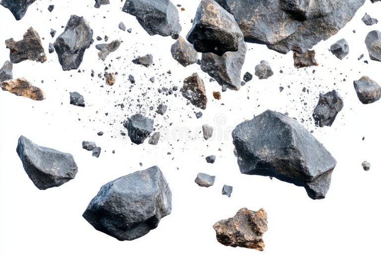 Falling Rocks Isolated on White Background. Exploding Rocks, Debris ...