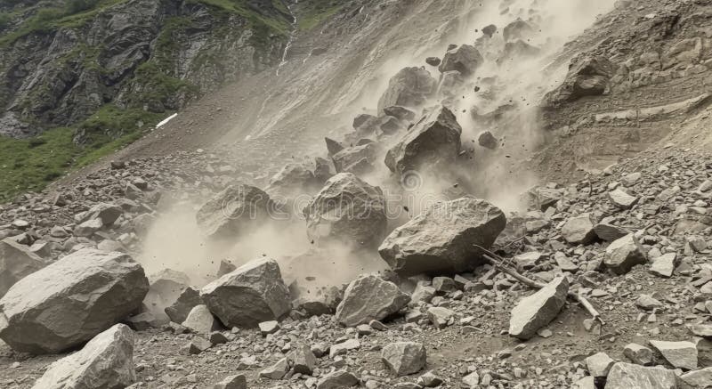Falling Rocks in Mountain Landslide Creates Dust Cloud Natural Disaster ...
