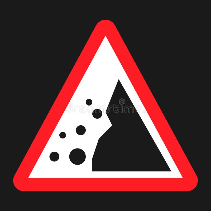 Falling Rocks Sign Flat Icon Stock Vector - Illustration of alertness ...