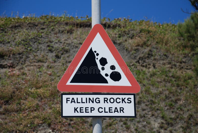 Falling Rocks Signage, Folkestone Stock Photo - Image of triangle ...