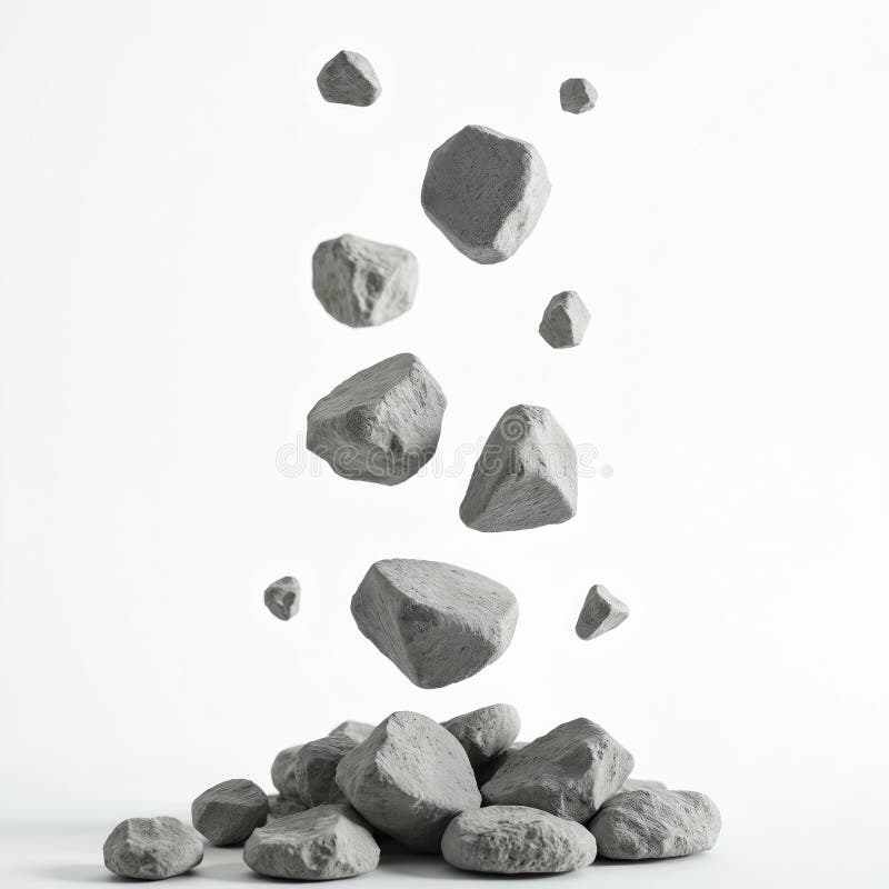 Falling Rocks on White Background. Stone Rock Debris Explosion Stock ...