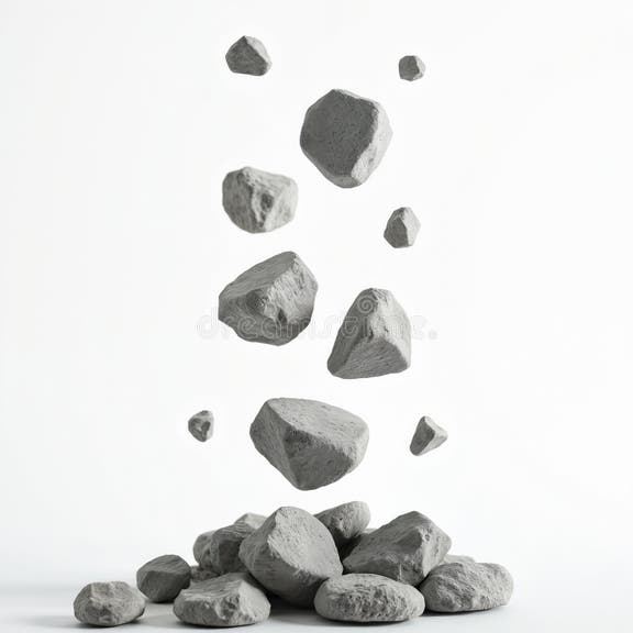 Falling Rocks on White Background. Stone Rock Debris Explosion Stock ...