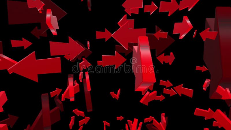 Falling and Rotating Arrows in Red on Black Stock Footage - Video of ...