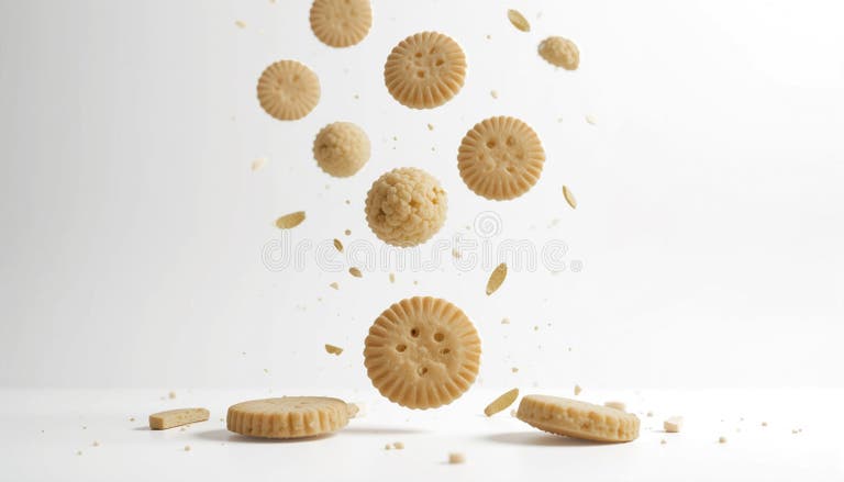 Falling Round Biscuits Isolated on Transparent Background. Stock ...