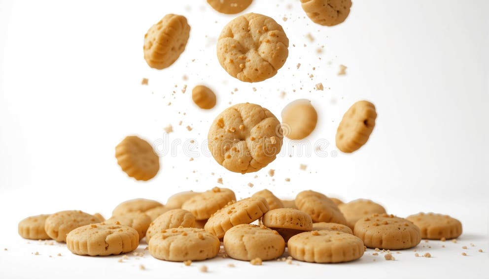 Falling Round Biscuits Isolated on Transparent Background. Stock ...