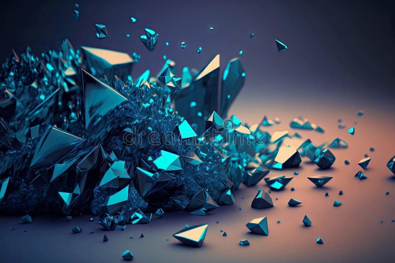 Falling and Scattering Shiny Blue Crystals As 3d Render Abstract ...