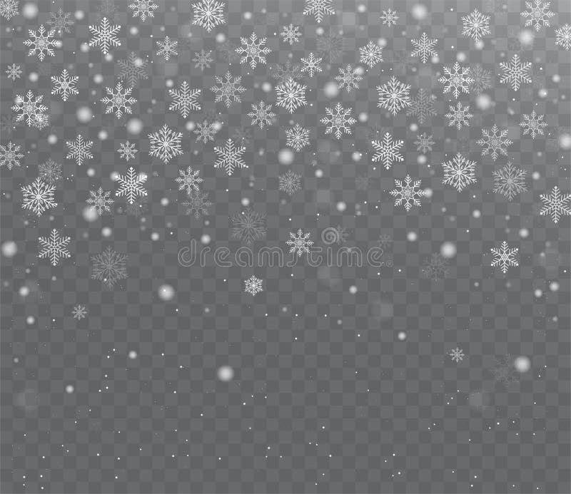 Falling Snow with Snowflakes on Transparent Background. Stock Vector ...
