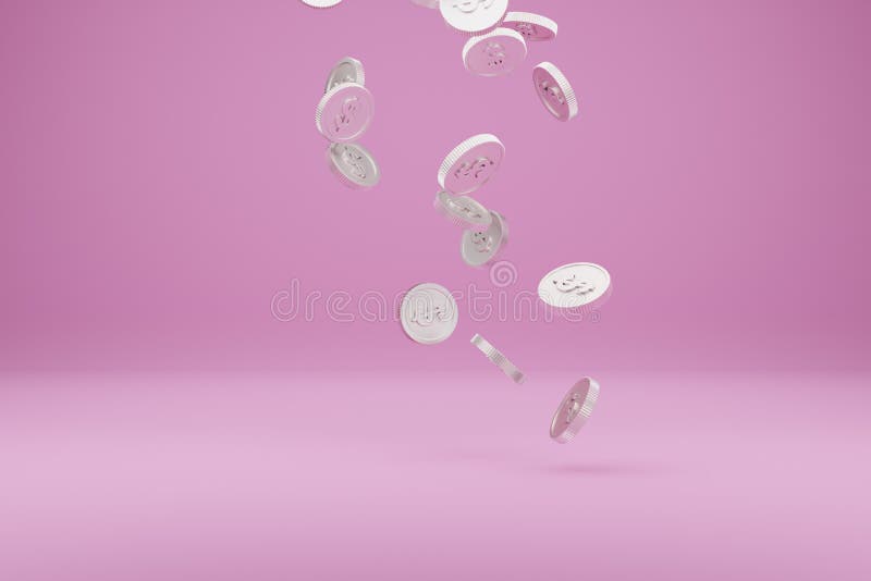 Falling Silver Dollar Coins on a Pink Background Stock Illustration ...