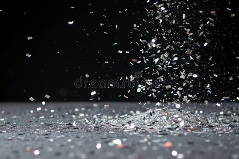 Falling Silver Glitter Confetti on Black Background Stock Illustration ...