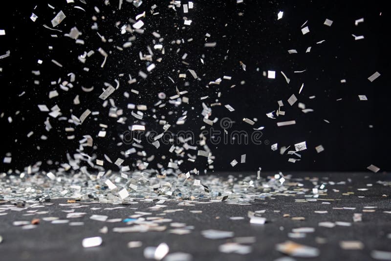 Falling Silver Glitter Confetti on Black Background Stock Illustration ...