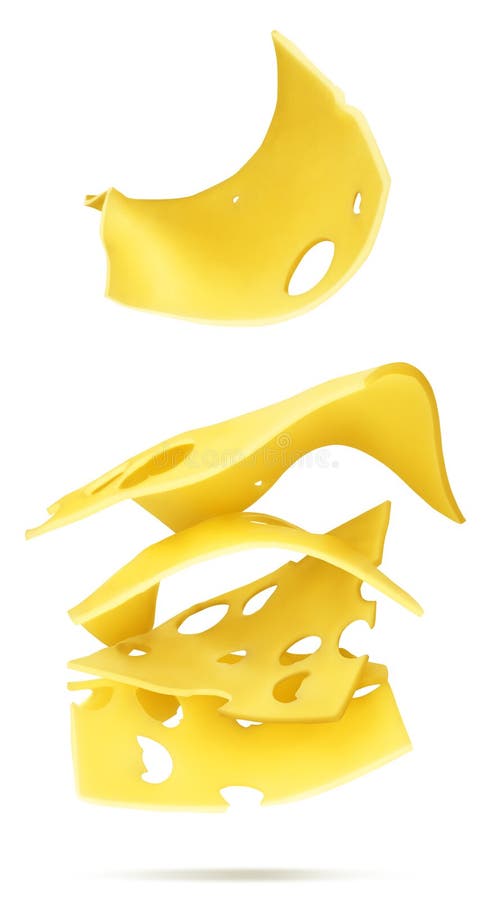 Falling Slices of Cheese on a White Isolated Background Stock ...