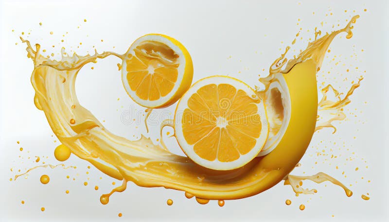 Falling Slices Lemon Juice Splash Isolated White Background Clipping ...