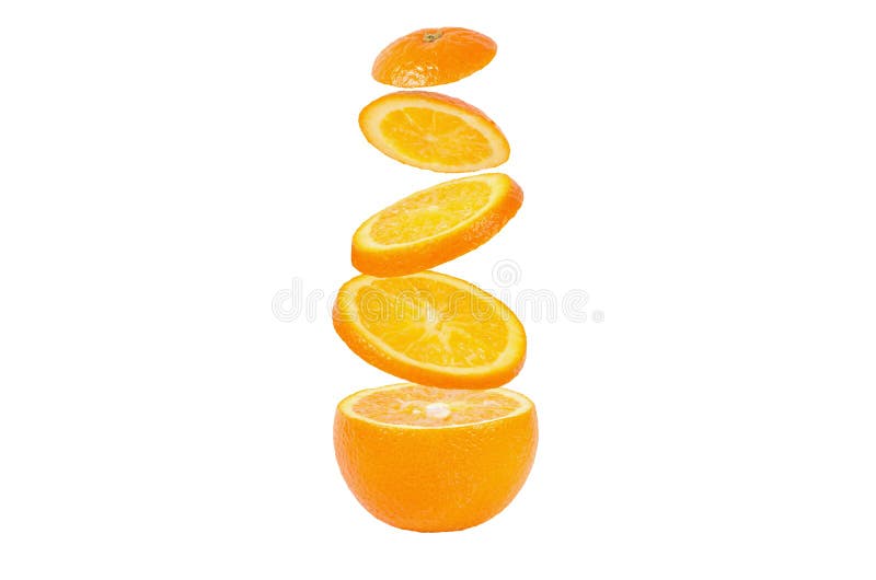 Falling Slices of Orange in Air on White Stock Image - Image of ripe ...