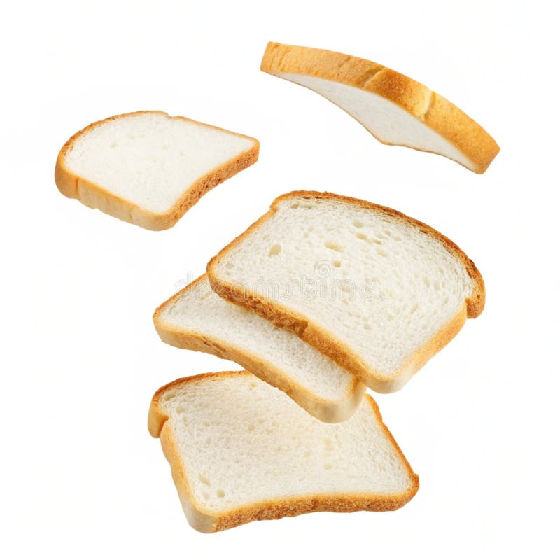 Falling Slices of White Bread Isolated on White Background Stock ...