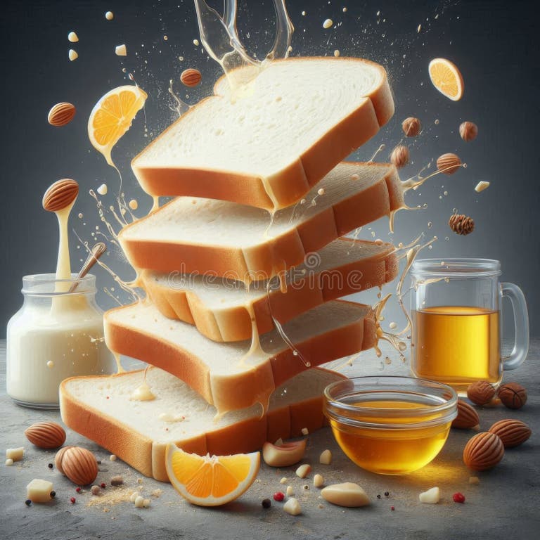 Falling Slices of White Bread, a Set of Four Stock Illustration ...