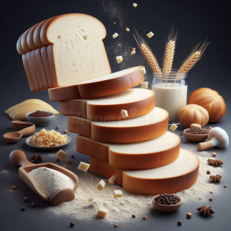Falling Slices of White Bread, a Set of Four Stock Illustration ...