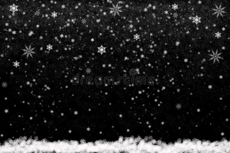 Falling Snow Flakes on Black Background for Christmas and New Year S ...
