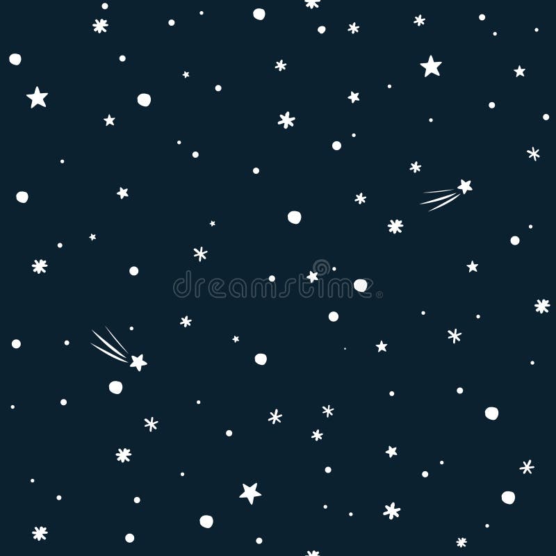 Falling Snow or Night Sky with Stars Vector Seamless Pattern. Black and ...