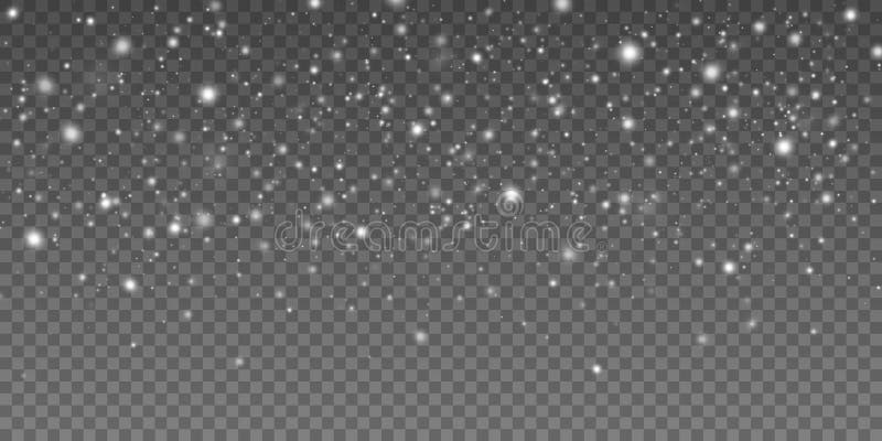 Falling Snow Particles Blurred in Motion on Dark Transparent Background ...
