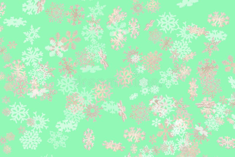 Falling Snowflakes Pattern on Green Background Stock Photo - Image of ...