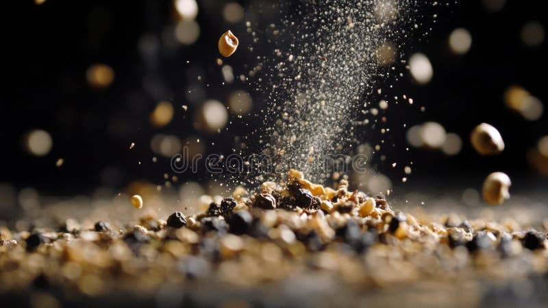 Falling Spice Grains and Powder on Dark Background Stock Illustration ...