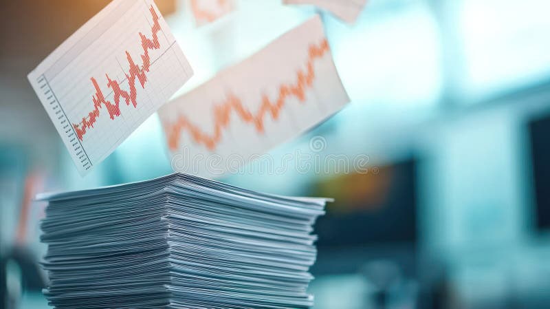 Falling Stack of Documents with Stock Market Graphs Creates Dynamic ...