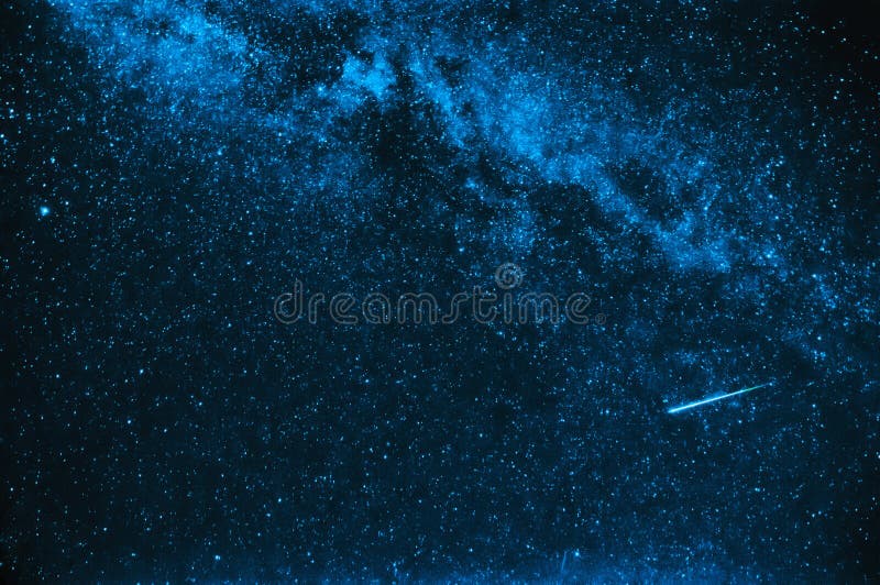 Falling Star on Background of Blue Sky with Milky Way Stock Photo ...