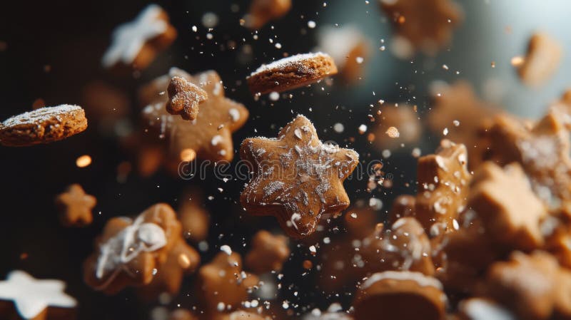Falling Star-Shaped Gingerbread Cookies with Sugar Dust Stock ...