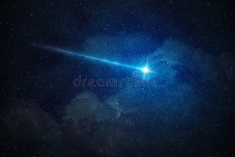 Shooting Star Background Against Dark Blue Starry Night Sky, Vector ...
