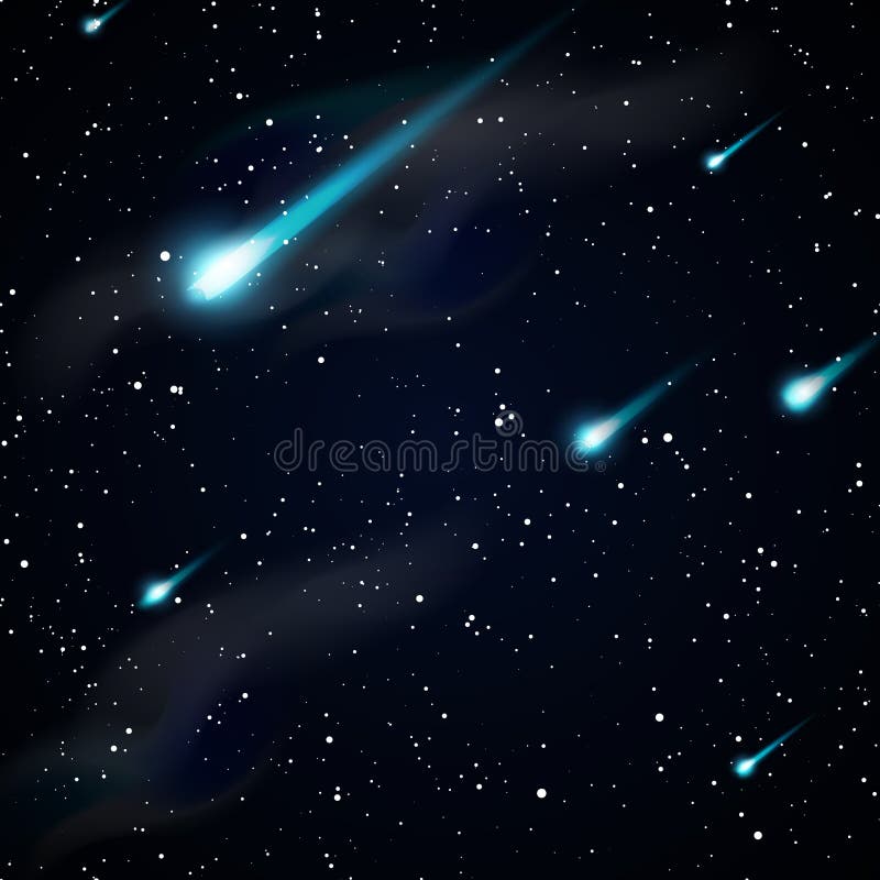 Falling Stars, Meteors or Comets. Starry Night Sky Vector Background ...