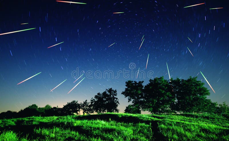 Falling stars at night stock illustration. Illustration of ...
