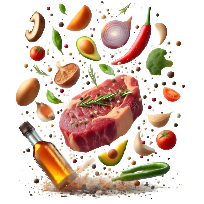 Falling steak meat stock illustration. Illustration of dish - 330480819