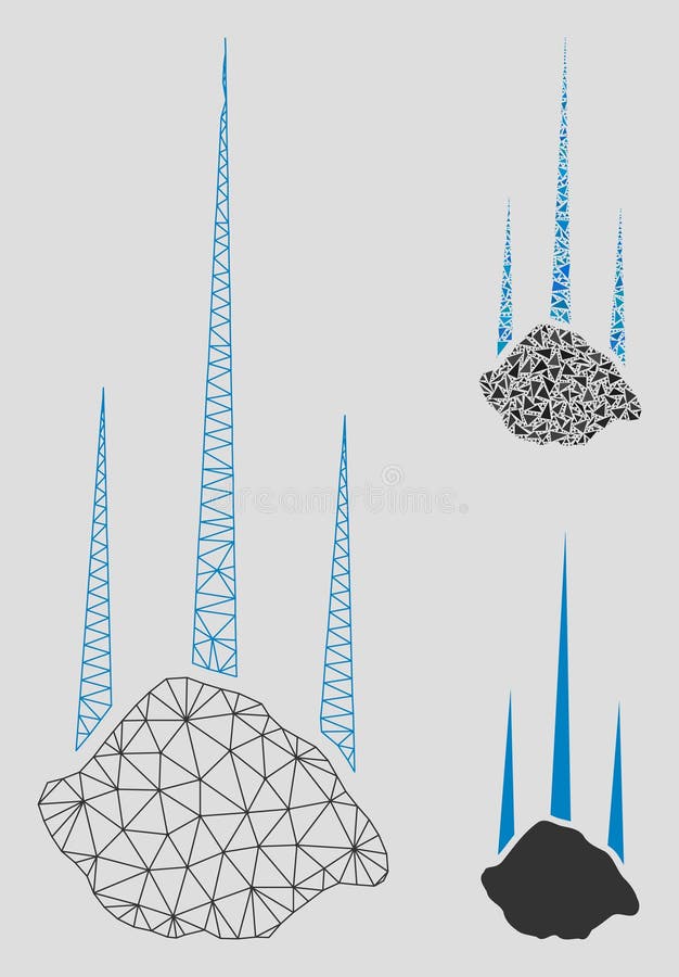 Falling Stone Vector Mesh Wire Frame Model and Triangle Mosaic Icon ...