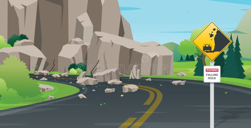 Falling Stone Warning Sign. Stock Vector - Illustration of disaster ...