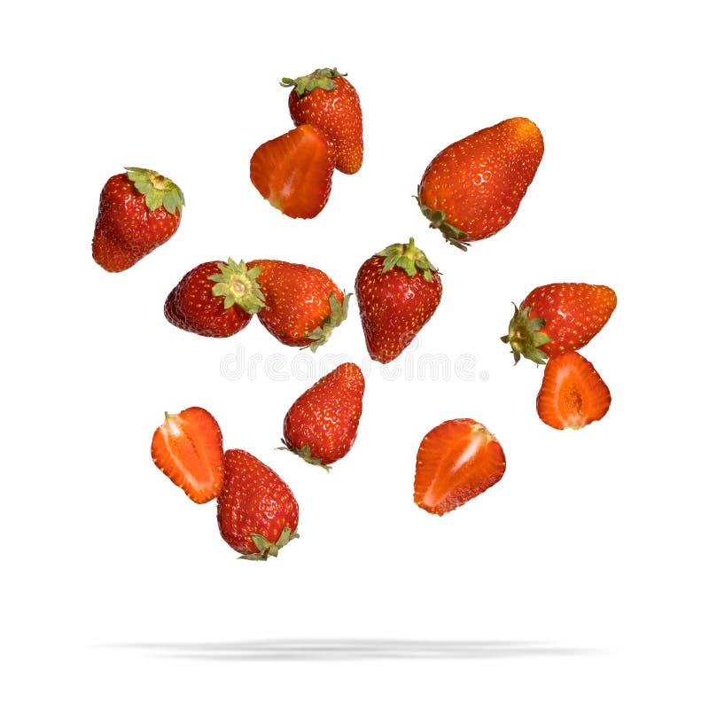 Falling Strawberries Isolated on White Background Stock Photo - Image ...