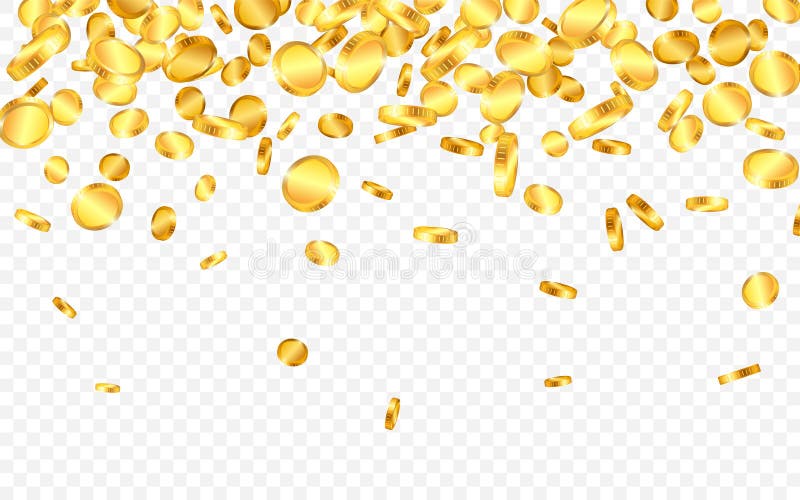 Falling from the Top a Lot of Gold Coins on Transparent Background ...