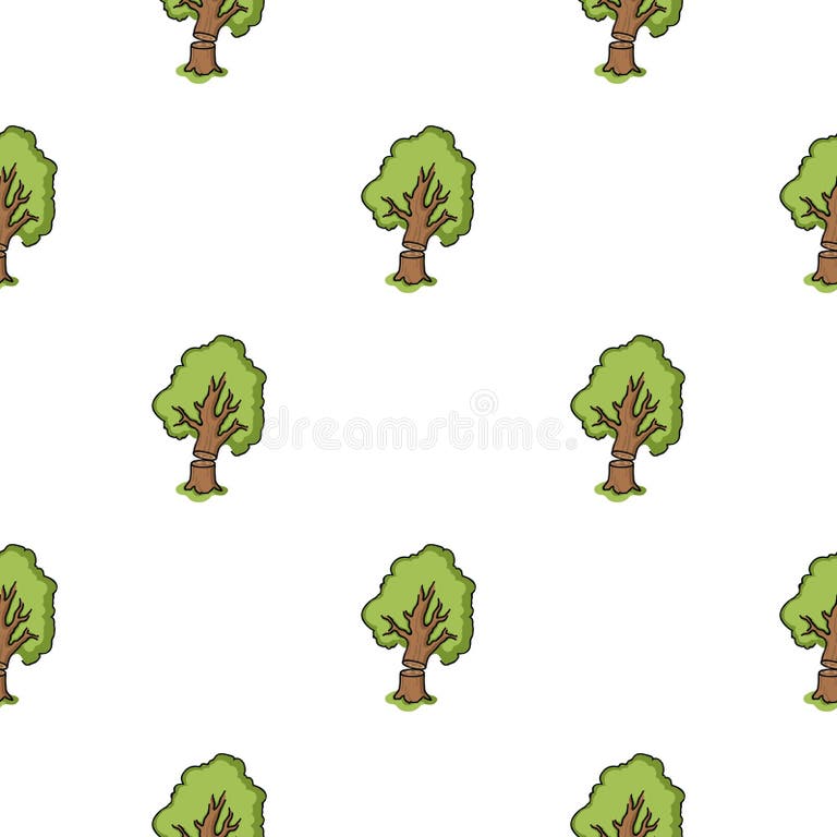 Falling Tree Icon in Cartoon Style on White Background. Sawmill and ...
