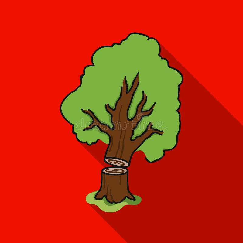 Falling Tree Icon in Flat Style on White Background. Sawmill and Timber ...