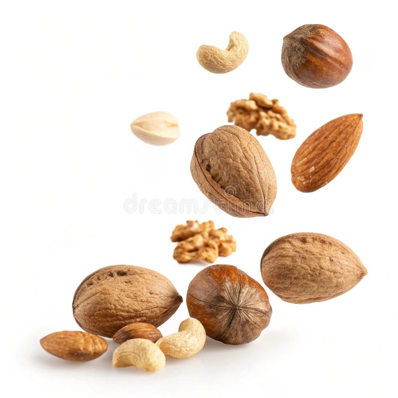 Falling Various Nuts Realistic Nuts Isolated on White Background Stock ...