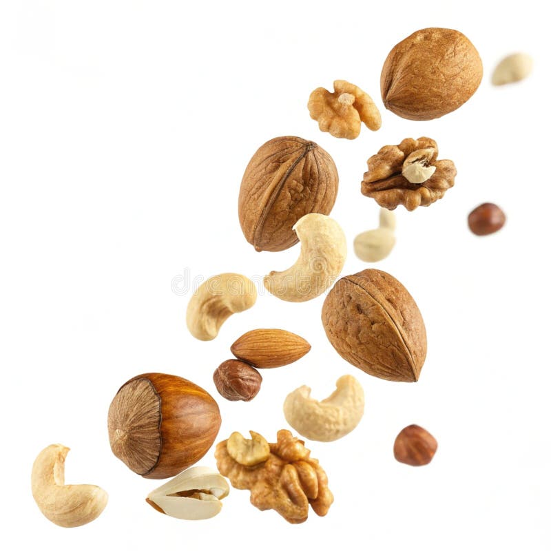 Falling Various Nuts Realistic Nuts Isolated on White Background Stock ...