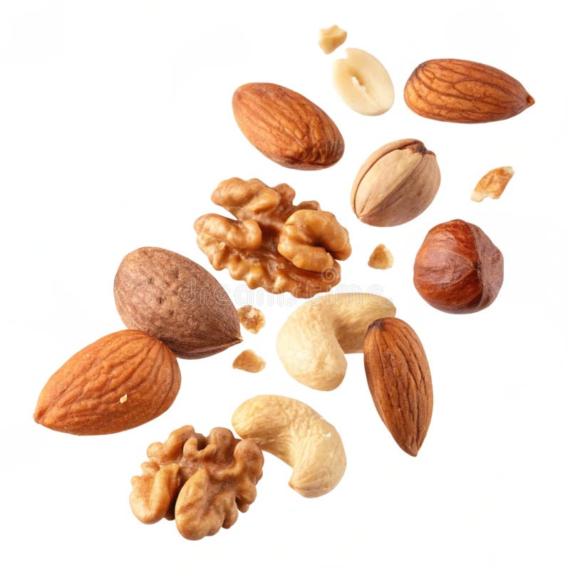 Falling Various Nuts Realistic Nuts Isolated on White Background Stock ...