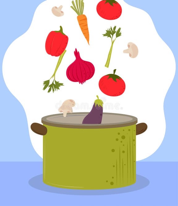 Falling vegetables on pot stock vector. Illustration of cook - 236253138
