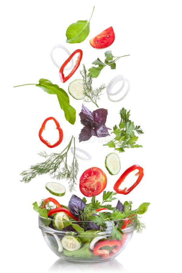 Falling Vegetables for Salad on White Stock Photo - Image of fall, diet ...